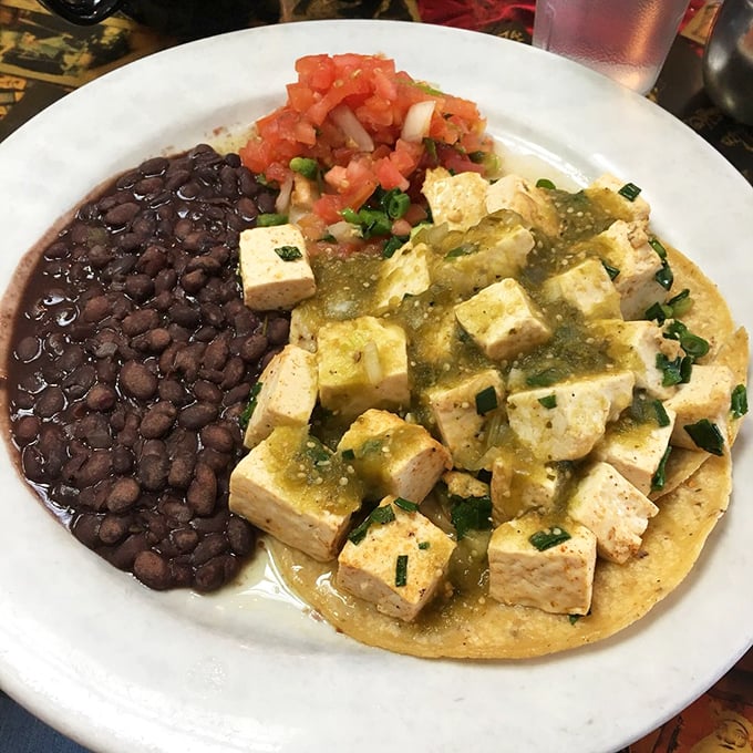 Tofu gets the star treatment in this vegan fiesta—cubed, seasoned, and served with black beans and pico that would make any carnivore curious.