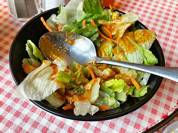 Fresh garden salad that adds the perfect healthy balance to all that glorious fried goodness you're about to devour.