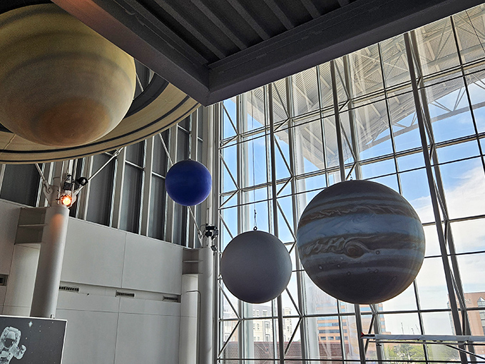Planets suspended in mid-air at the Virginia Air & Space Science Center—where else can you literally have Jupiter within arm's reach?