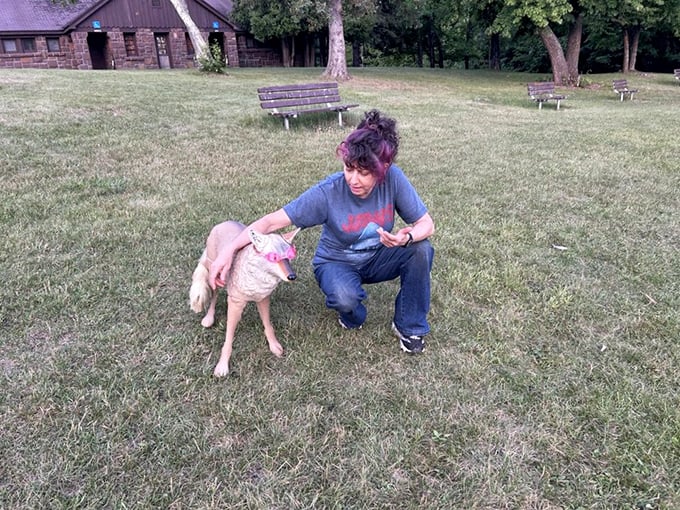 Pet-friendly adventures await! Even four-legged visitors seem to appreciate the park's natural beauty—though they're probably more interested in the squirrels.