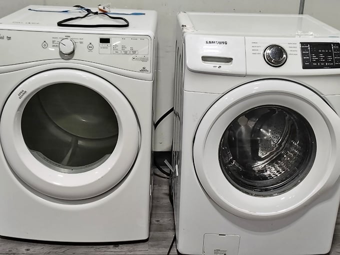 Modern appliances await their next performance. These pristine washers could transform laundry day from dreaded chore to "look how much I saved" bragging rights.