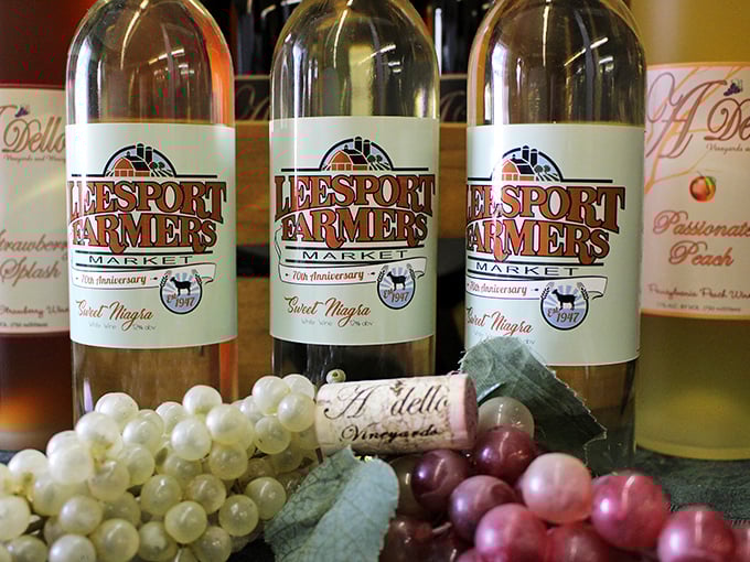 Local wines sporting the market's own label – because nothing says "I support local agriculture" quite like drinking it.