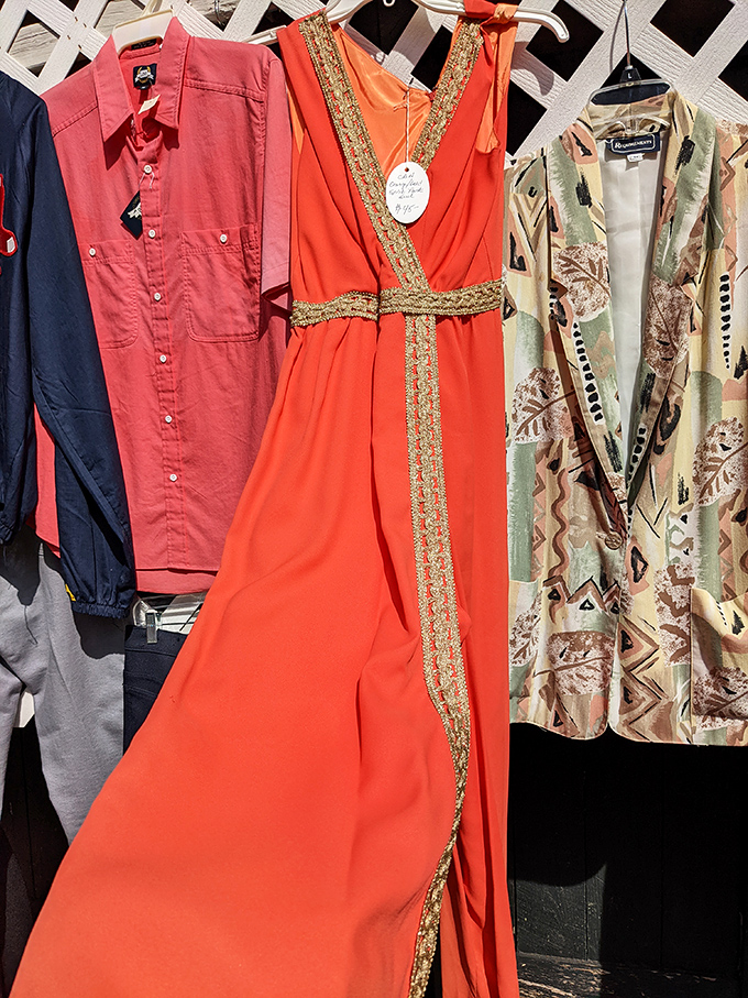 Fashion time machine alert! That coral dress isn't just vintage—it's waiting for its second chance to be the belle of someone's retro ball. 