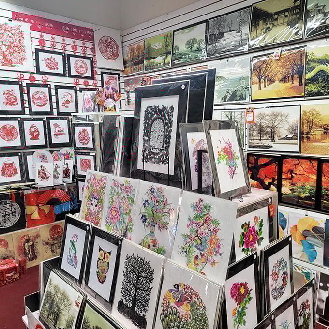 Paper gardens that never need watering—traditional Chinese art meets Florida décor in this kaleidoscope of framed beauty.