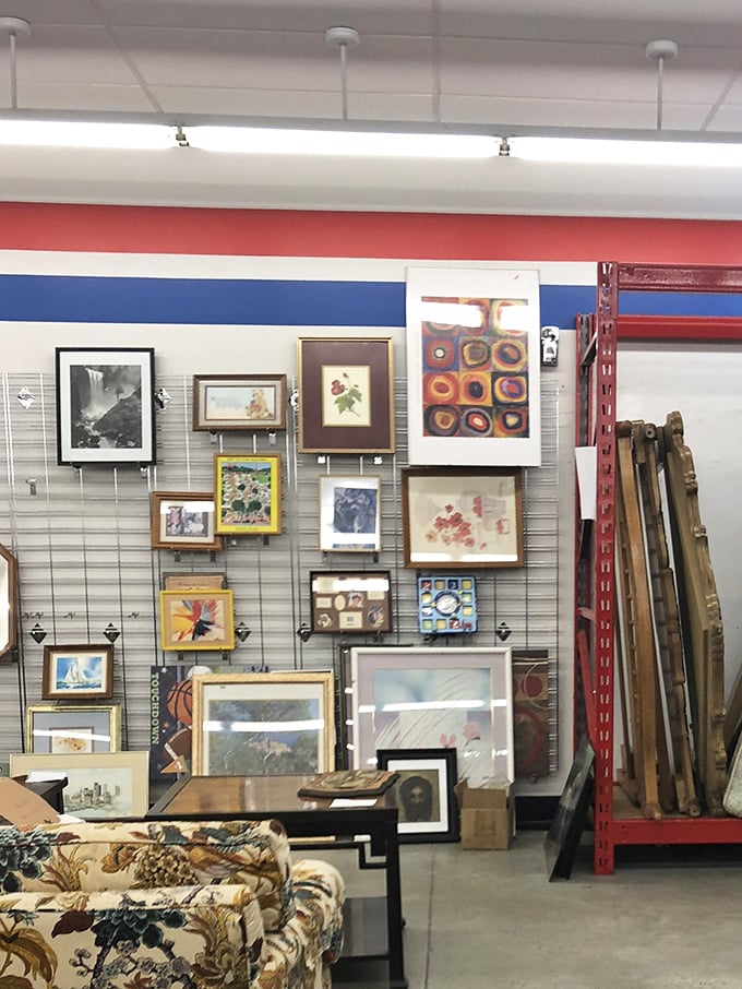 The art wall: where someone's garage sale castoff becomes your living room's conversation piece. That abstract painting? It's either priceless or worthless—you decide!