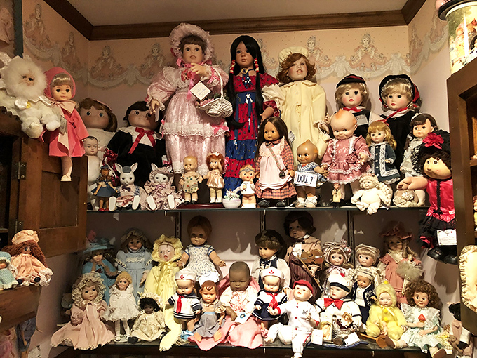 Rows upon rows of cherubic faces stare back with glass eyes that seem to follow you—equal parts charming and slightly unnerving.