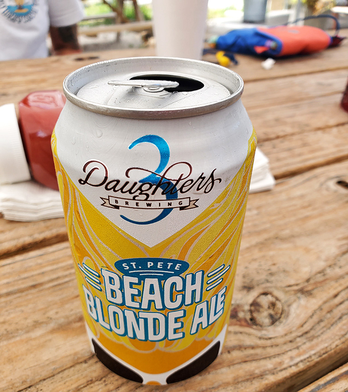 Nothing complements Florida seafood like a local brew. This Beach Blonde Ale from 3 Daughters Brewing is sunshine in a can.