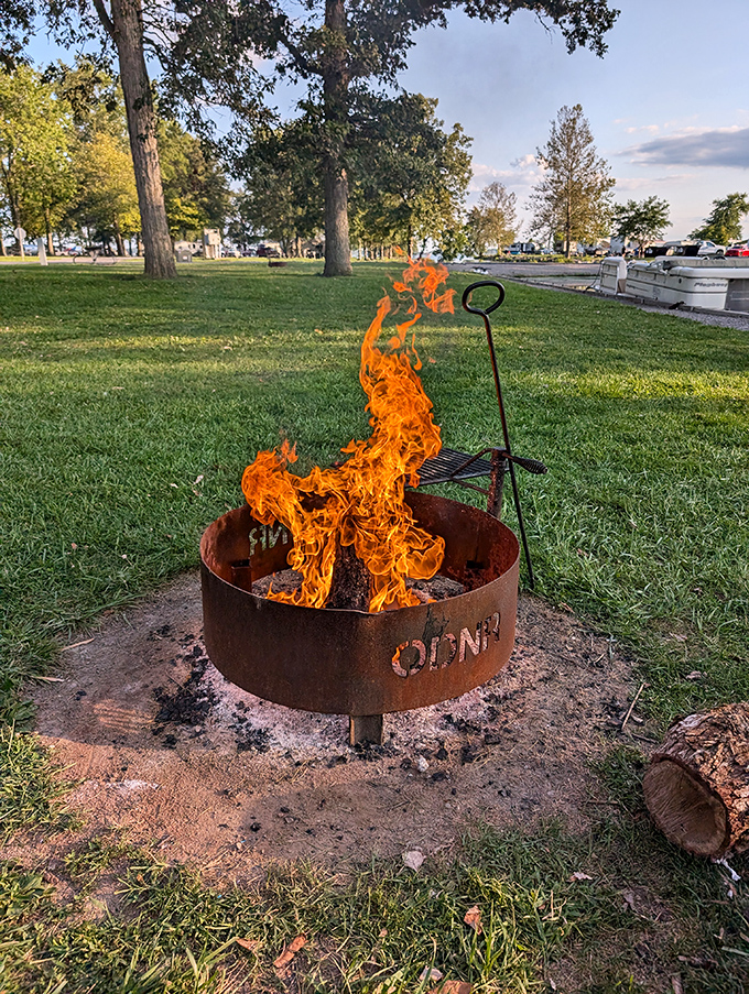 Fire dancing in an Ohio night—proof that you don't need fancy entertainment when you've got marshmallows, sticks, and stories to share.