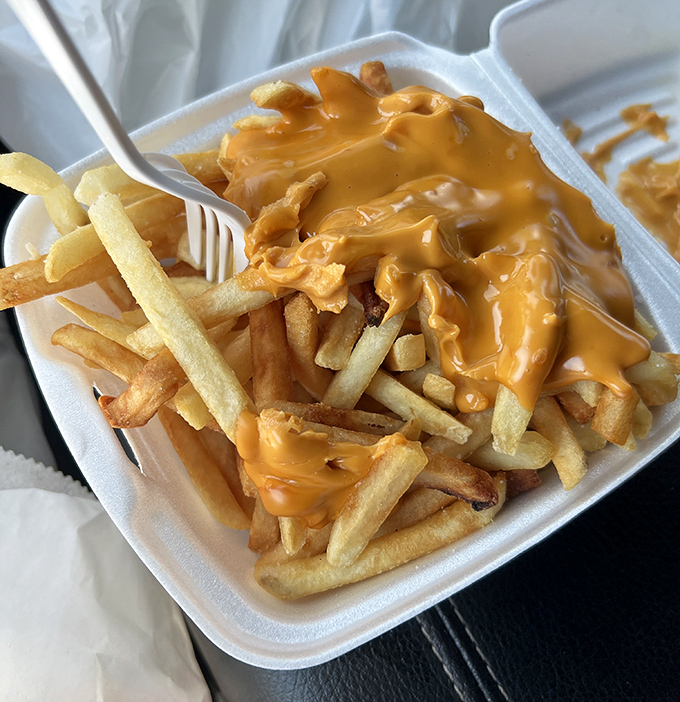 Cheese fries that don't mess around. Crispy potatoes smothered in that signature yellow cheese sauce—a fork-worthy indulgence.