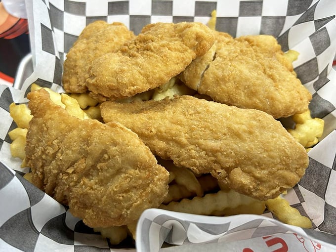 Golden-brown chicken tenders that would make Colonel Sanders question his life choices – crispy outside, tender inside, perfect everywhere.
