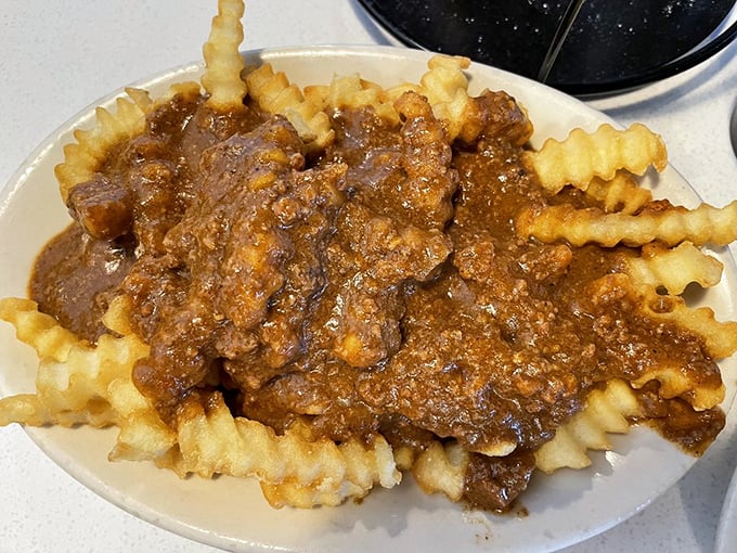 Cincinnati chili meets French fries in a cross-cultural romance that makes you wonder why all fries don't come dressed this way.