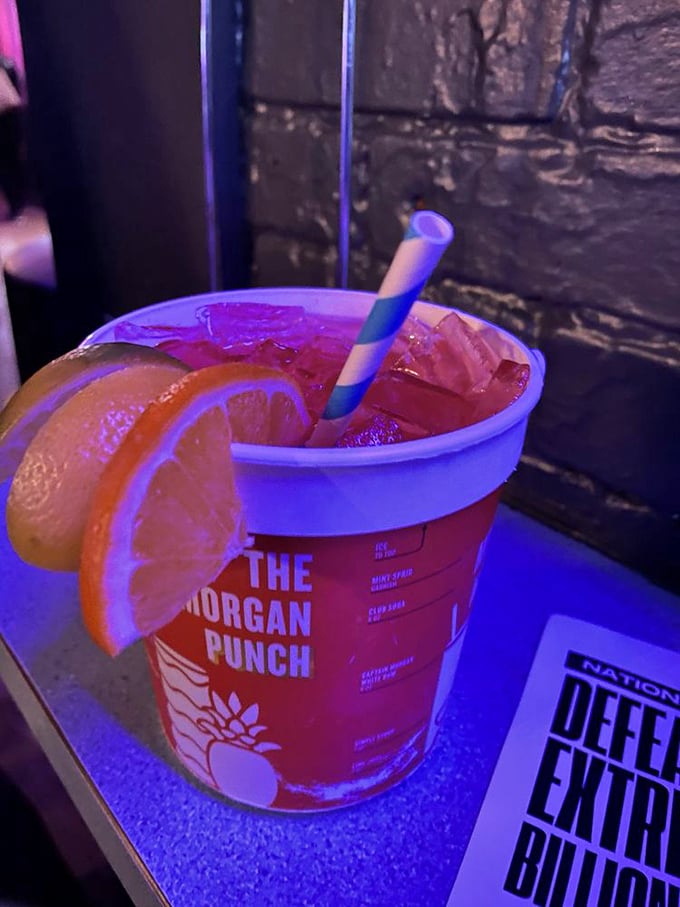 The Morgan Punch—a vibrant cocktail that's dressed more colorfully than most people at the party. Refreshment with a side of showmanship.