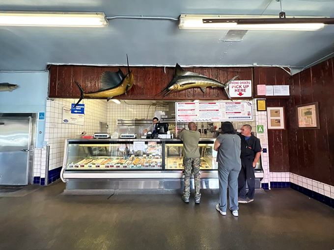 Where seafood dreams begin their journey to reality. Those mounted fish aren't just decoration—they're setting the bar for what's about to land on your plate.