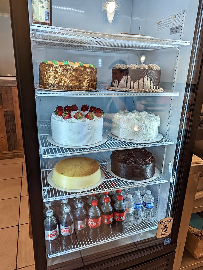 The dessert case – where willpower goes to die and cake fantasies come true. Diet starts tomorrow, as it always does.