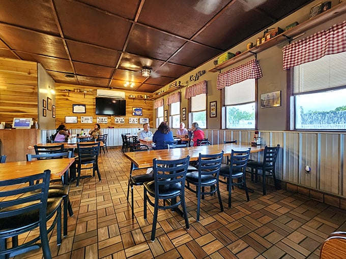 The dining room hums with the kind of energy that only comes from people genuinely enjoying their meals together.