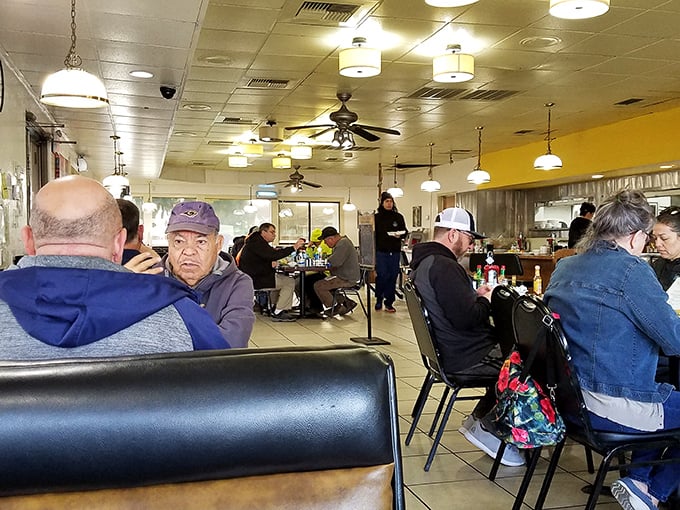 The breakfast crowd—a cross-section of Stockton life united by the universal language of "pass the syrup" and "more coffee, please."