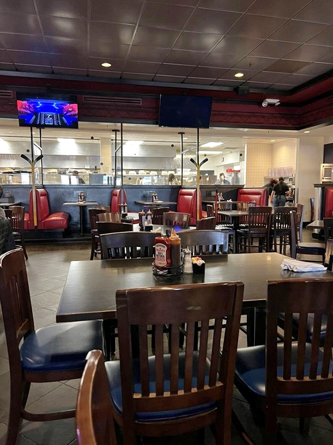 Classic deli ambiance with comfortable seating and enough TVs to keep you updated without shouting scores in your ear.