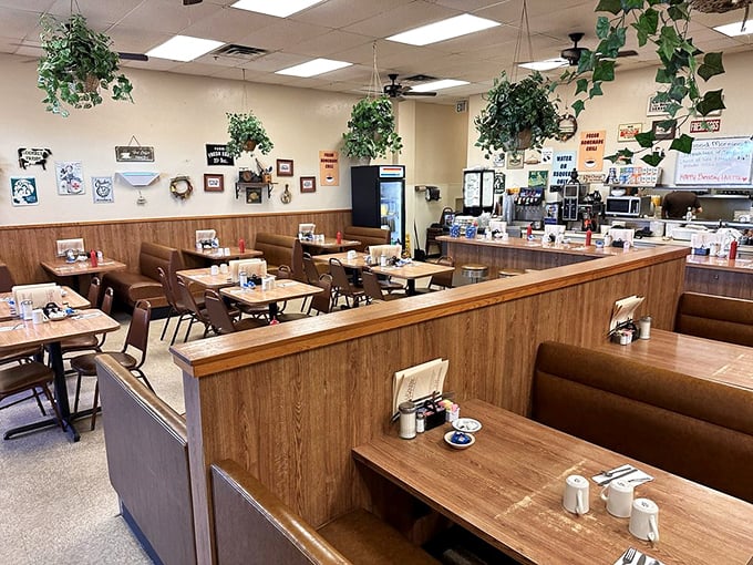 The dining room where strangers become neighbors. Those wooden booths have absorbed more Tucson stories than any local historian could hope to document.