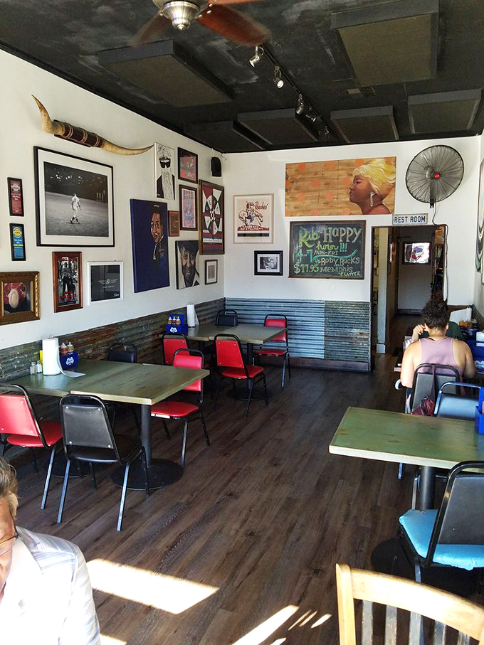 The dining room feels like being invited to a cool friend's place—if that friend happened to be obsessed with blues music and perfect barbecue.