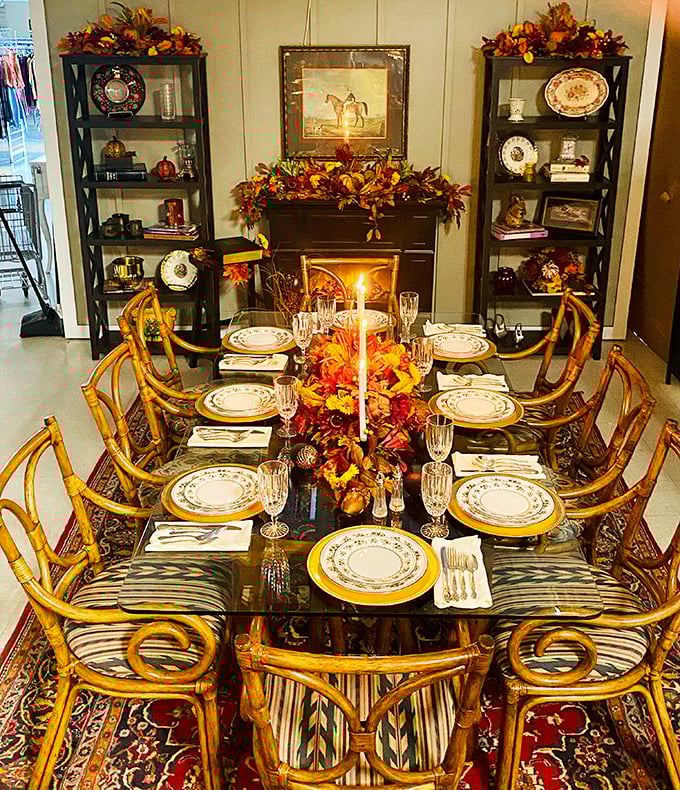 This elegantly staged dining set could be the backdrop for your next holiday gathering – just add family and a healthy serving of gossip.