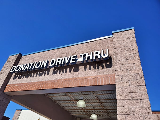 The donation drive-thru—where the circle of thrift begins. One person's spring cleaning becomes another's fall wardrobe refresh.