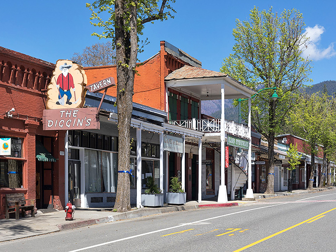 The Diggins Tavern sign promises Gold Rush authenticity without the dysentery and claim-jumping that made the original era so challenging.
