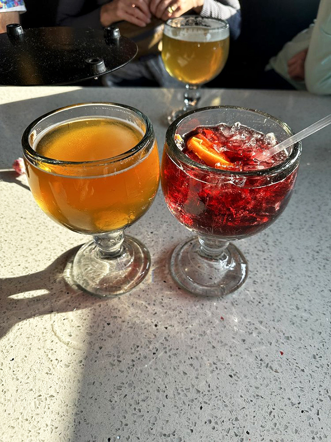 These goblets aren't just serving drinks—they're offering liquid sunshine to complement your pizza pilgrimage.
