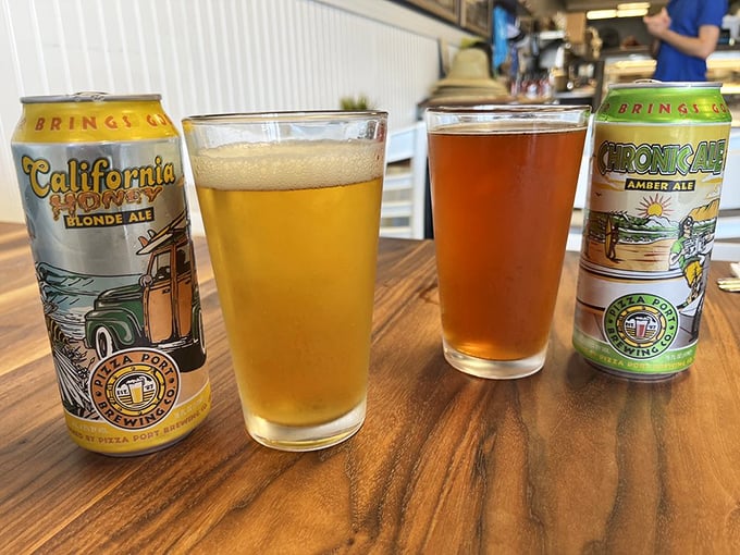 California craft beers provide the perfect liquid accompaniment to this desert oasis of fresh seafood delights. 