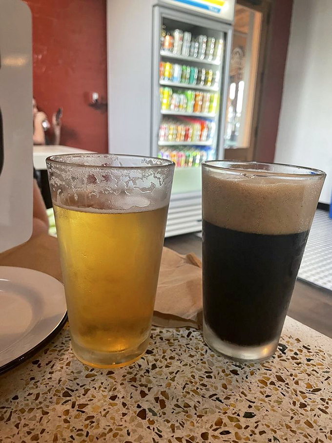 Craft beer and dark stout—liquid companions to enhance your pizza journey. The perfect pairing doesn't exi—oh wait, here it is.