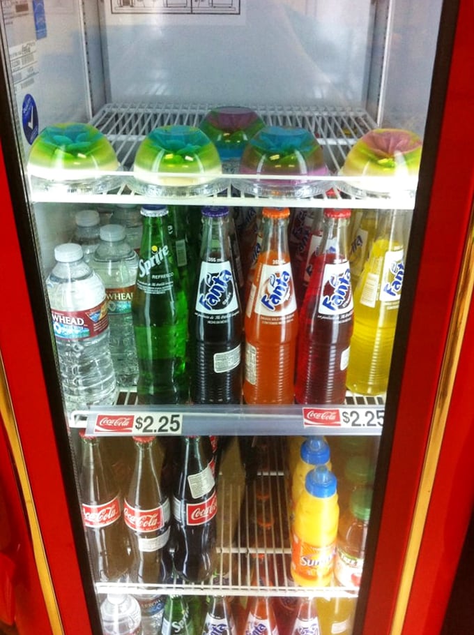 The beverage cooler—a colorful oasis of Mexican sodas that makes you wonder why we ever settled for ordinary cola.