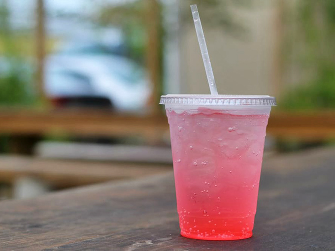 Even the drinks here are photogenic—this vibrant pink refresher looks like summer in a cup, ready to wash down biscuit perfection.