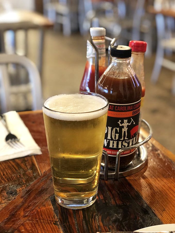That golden beer and Pig Whistle sauce bottle are like Batman and Robin - heroic on their own, but unstoppable as a duo against hunger crimes.