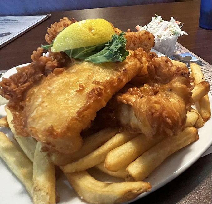 Fish and chips that would make the British weep with joy. That golden batter shatters with each bite like delicious seafood fireworks. 