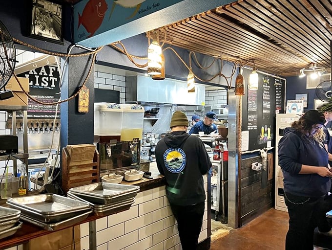 Where the magic happens—a kitchen that treats seafood with the reverence usually reserved for fine art or vintage wines.