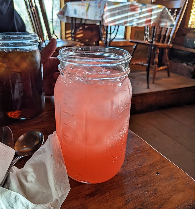 Pink lemonade served in a jar bigger than some apartment rentals in Portland. Refreshingly tart and sweet—just like the best conversations.
