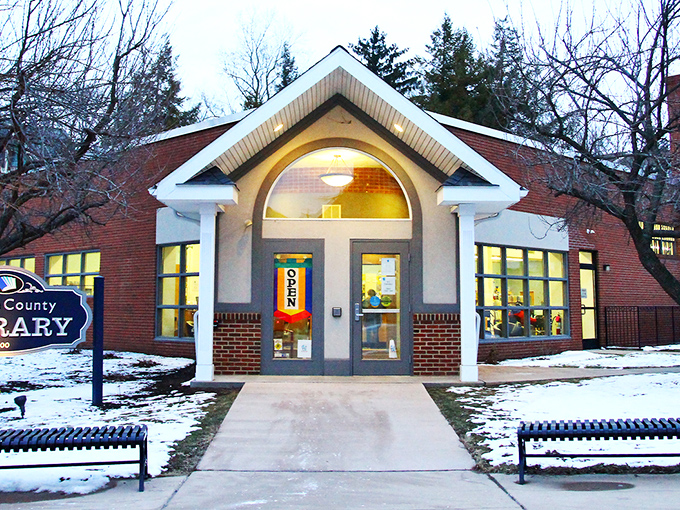 Libraries should always look this inviting—Bellefonte's county library welcomes readers with warm light glowing through windows on winter evenings.