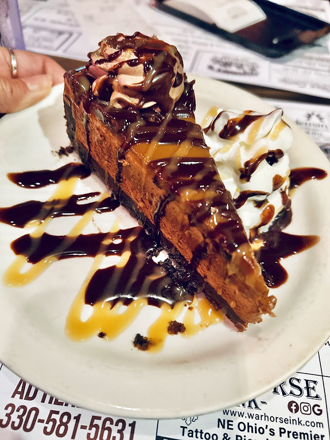 This isn't just chocolate pie – it's therapy on a plate. Caramel drizzles and whipped cream make this dessert worth every delicious calorie.
