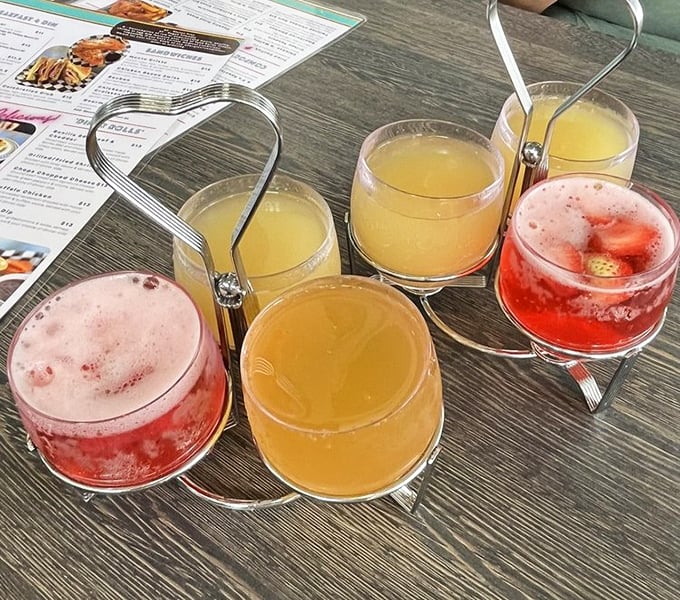 A flight of mimosas that makes brunch feel like first class – your taste buds have been upgraded.