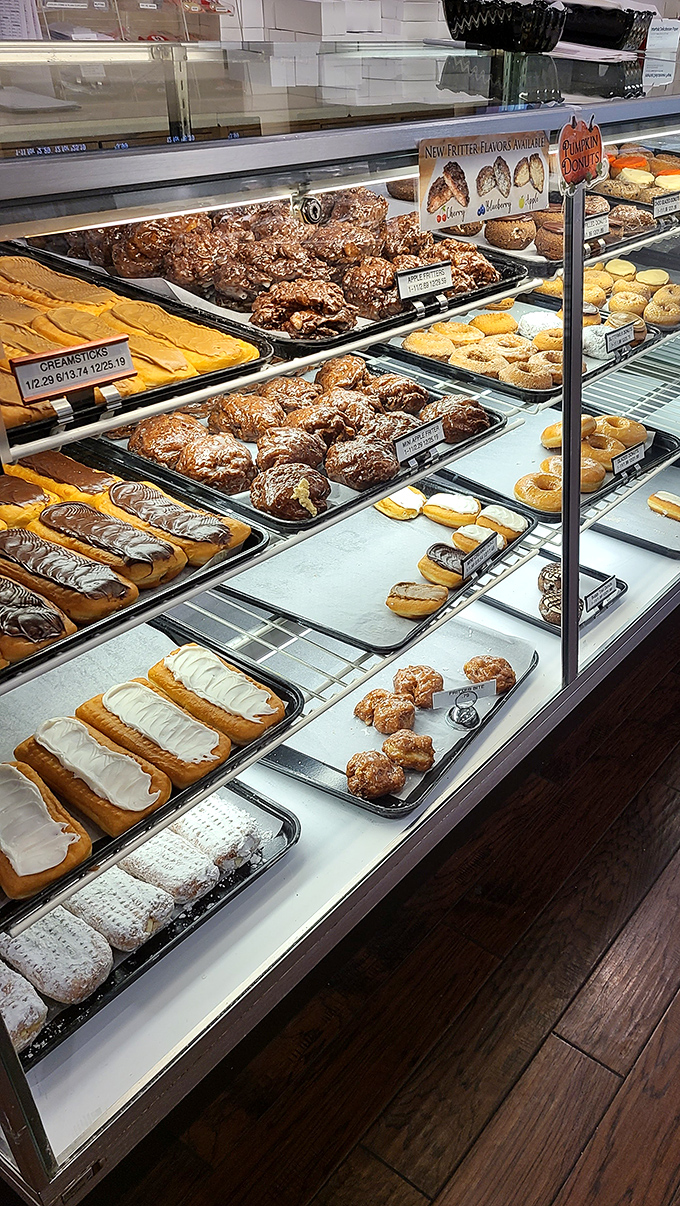 Fresh pastries line up like edible soldiers, each one ready to surrender sweetly to your taste buds.