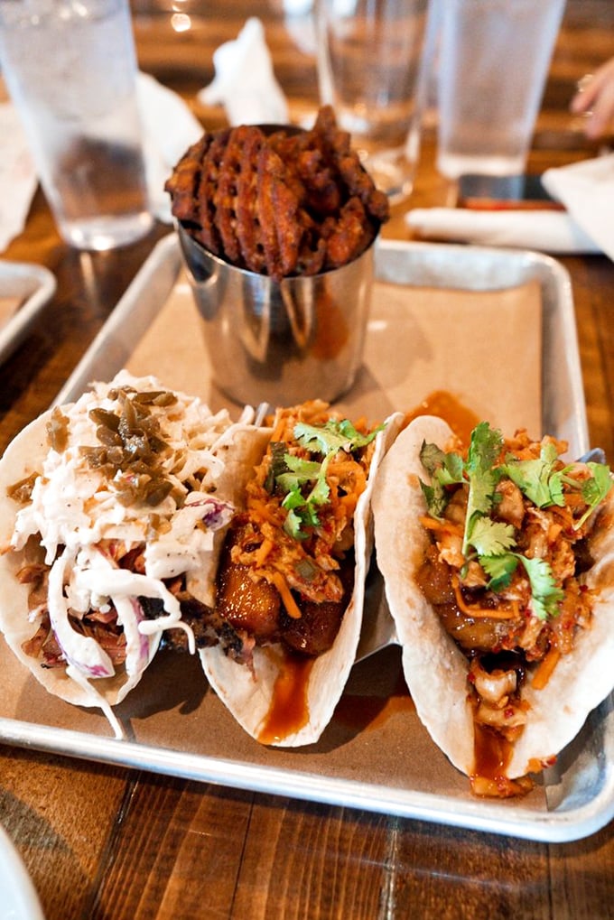 Tacos that bridge cultural divides – proving that smoked meat speaks a universal language when tucked into a tortilla.