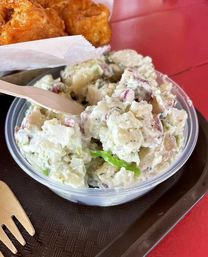 This potato salad isn't just a side dish – it's the supporting actor that deserves its own Oscar. Creamy, chunky perfection that complements the seafood stars.