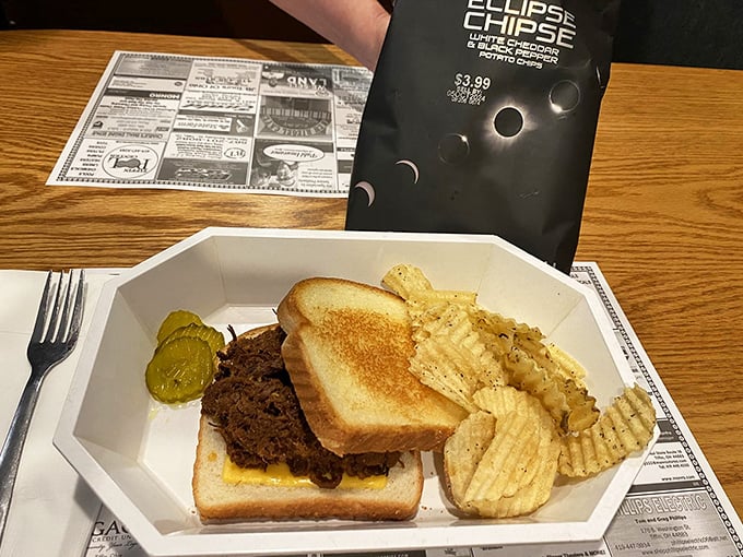 This pulled pork sandwich could make a vegetarian question their life choices – seriously good stuff.