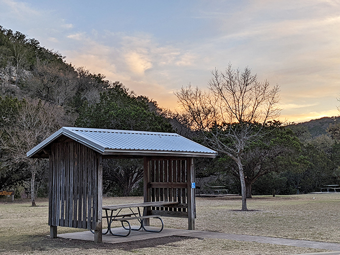 This rustic picnic shelter—where countless sandwiches have been enjoyed with million-dollar views completely free of charge.