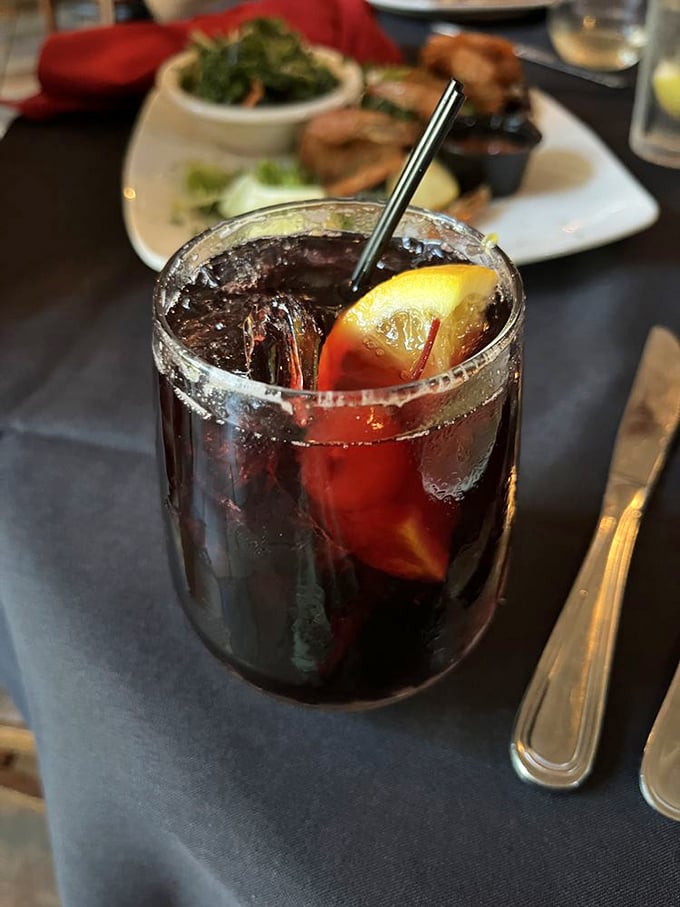 A sangria so photogenic it deserves its own Instagram account. The fruit isn't garnish—it's participating in the flavor party.