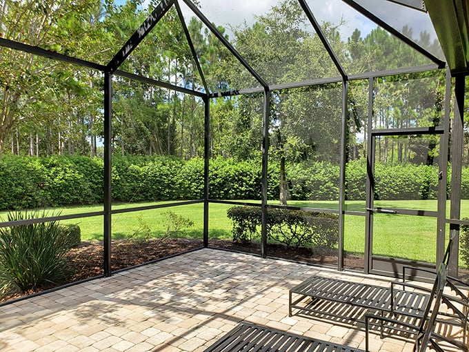 The Florida lanai – nature's perfect compromise between "I want to be outside" and "but not with those mosquitoes." Outdoor living, perfected.