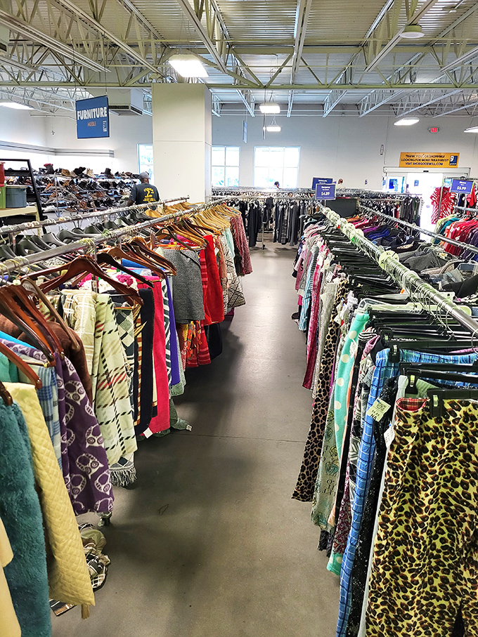 The clothing forest – navigate these well-organized aisles to discover fashion gems hiding in plain sight among the everyday basics.
