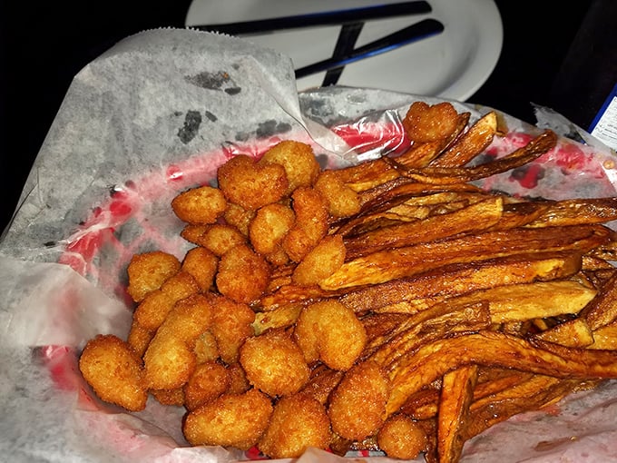 Golden fried perfection in a basket – these shrimp and fries could convert even the staunchest health food advocate.