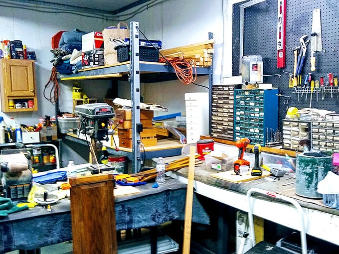 The workshop area – where DIY dreams are born and where that mysterious tool you've needed exactly once in your life is waiting.