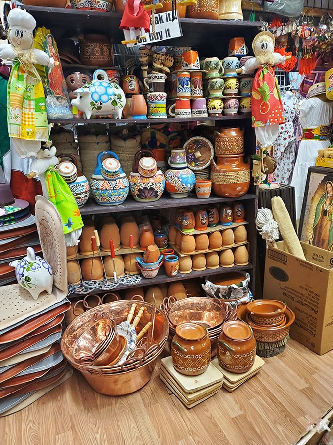 Pottery perfection meets practical kitchenware in this corner of craftsmanship where your abuela would feel right at home.