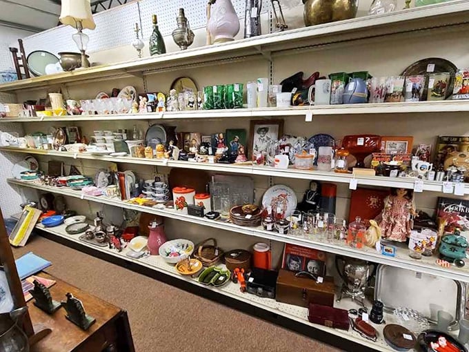 Shelves groan under the weight of yesterday's treasures – each piece waiting for someone to exclaim, "My grandmother had one just like this!"